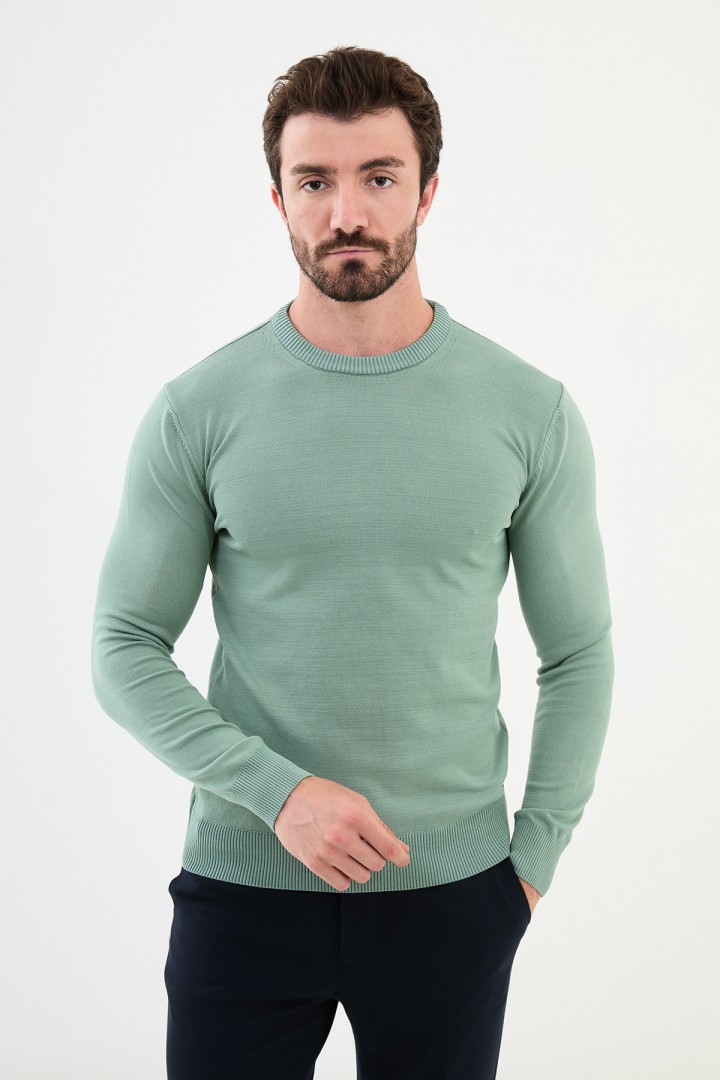 Unripe Almond Color Crew Neck Design Classic Men's Knitwear