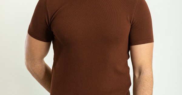 Filbert Color Viscose And Elastane Fabric With Crew Neck Detail Basic ...