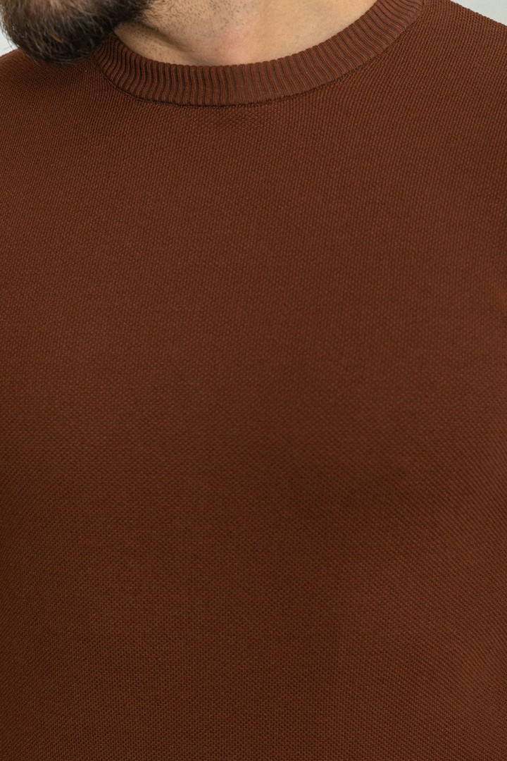 Filbert Color Viscose And Elastane Fabric With Crew Neck Detail Basic ...