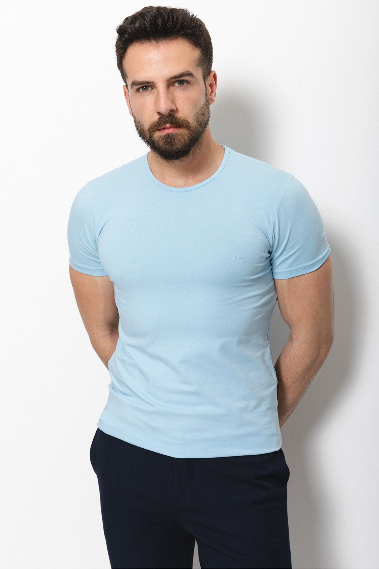 Blue Color Crew Neck Classic Men's T Shirt
