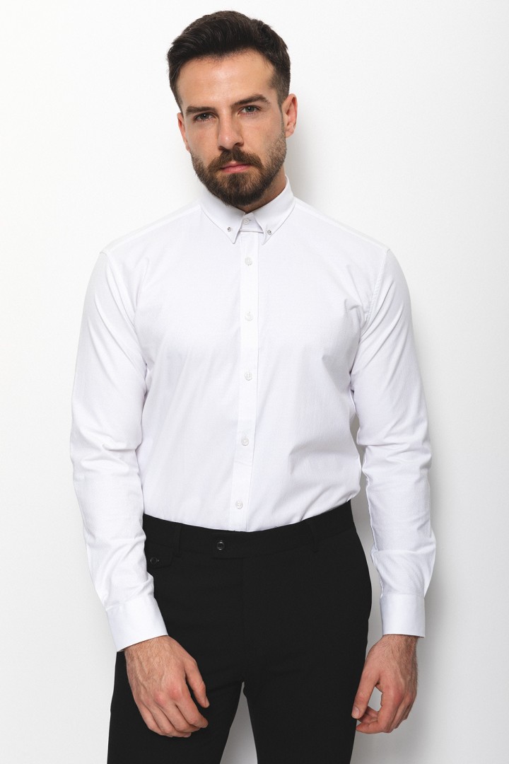 White Cotton And Elastane Fabrics With Chain Collar Detailed Casual ...