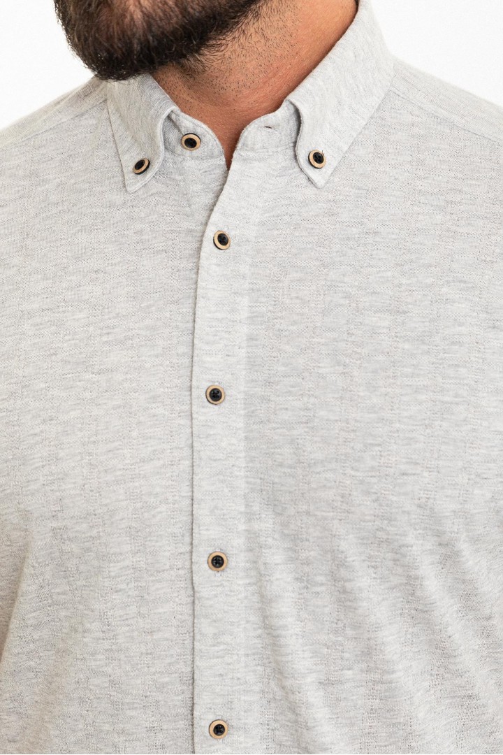 Grey Color Short Sleeve And Dobby Design Casual Cotton Men's Shirt