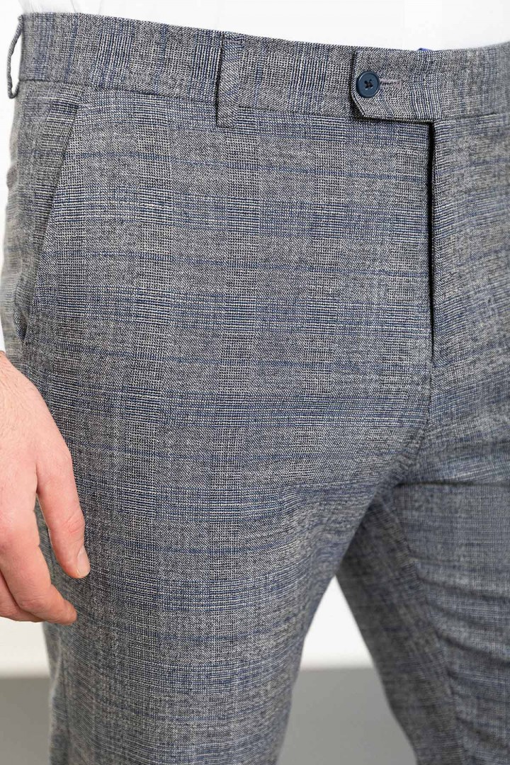 Dark Blue Color Check Patterned Design Classic Cotton Men's Trousers