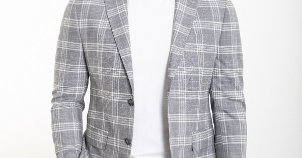 Grey Color Check Patterned Design Classic Men's Blazer