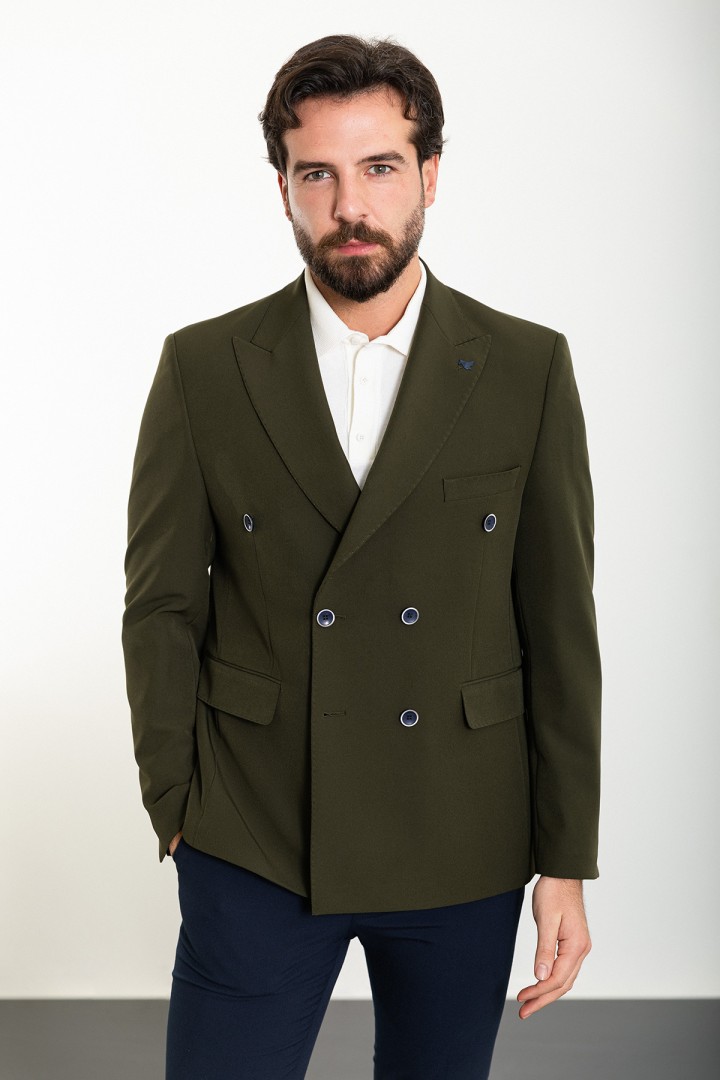 Khaki Color Double Breasted Design Classic Men's Blazer
