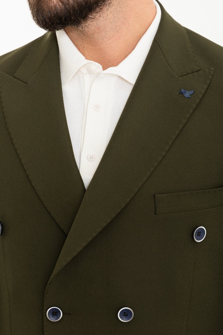 Khaki Color Double Breasted Design Classic Men's Blazer