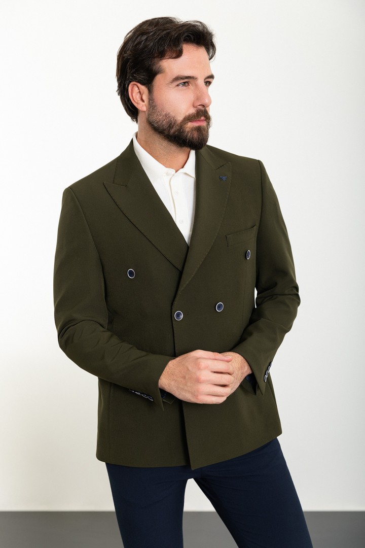 Khaki Color Double Breasted Design Classic Men's Blazer