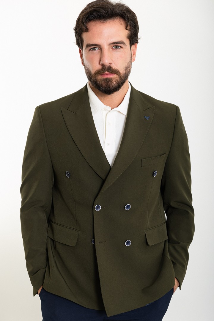 Khaki Color Double Breasted Design Classic Men's Blazer