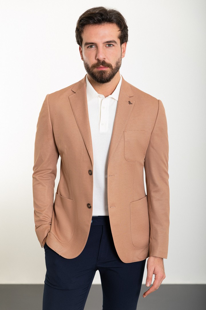 Tile Color Hanging Pocket Design Casual Cotton Blazer
