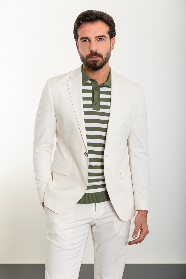 Stone Color Flap Pocket Design Casual Cotton Men's Suit